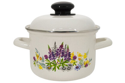 Кастрюля эмалированная с крышкой 2л "Люпины" для всех плит, Лысьвенские эмали