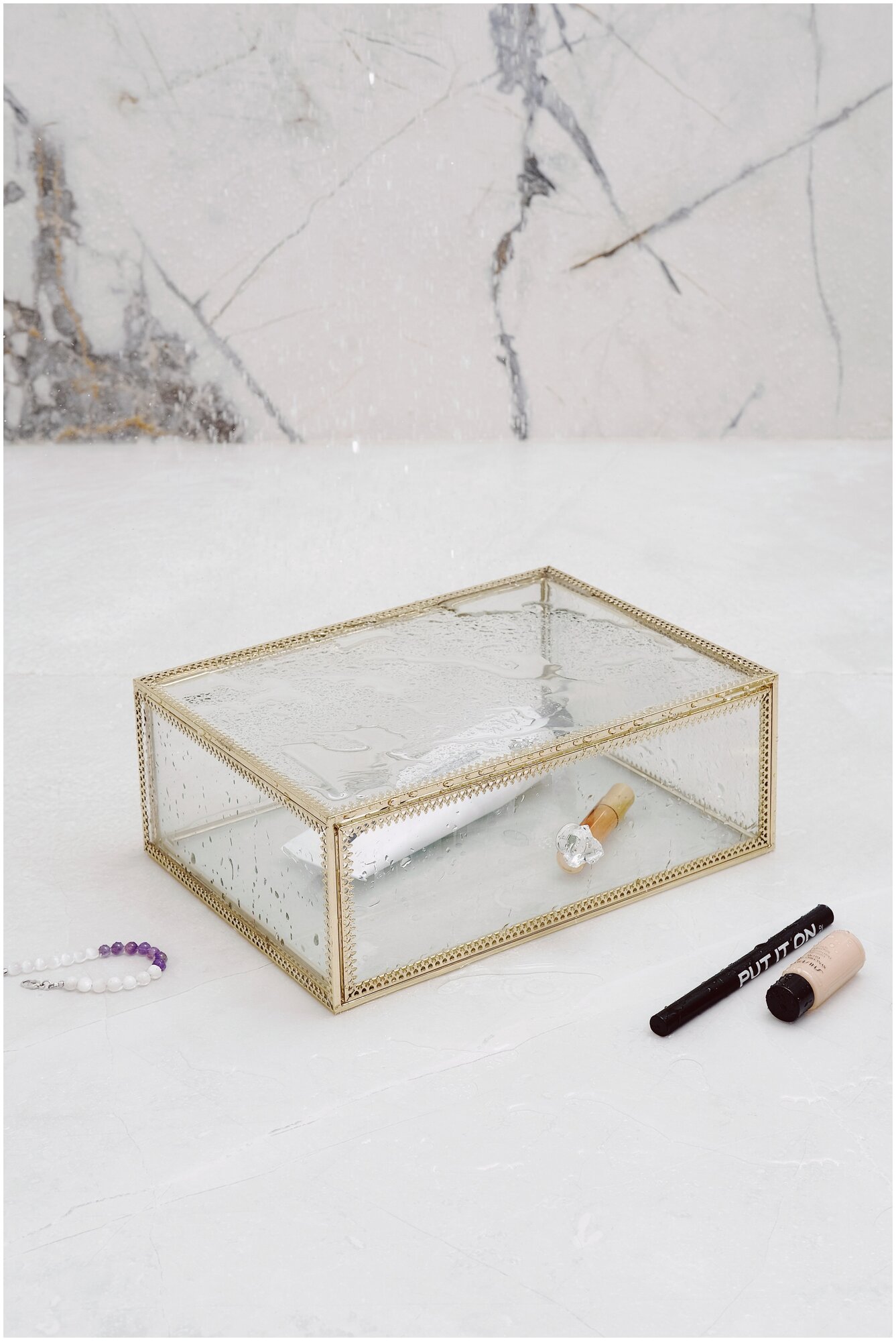 Органайзер для косметики "Ismat", прямоугольный, прозрачный, выдвижной ящик, 25x8x18 см