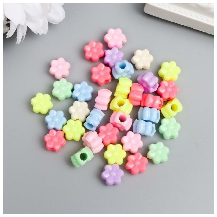 Бусины для творчества пластик «Цветочек. Пастельные тона», набор 36 шт, 15 г, 1×1 см