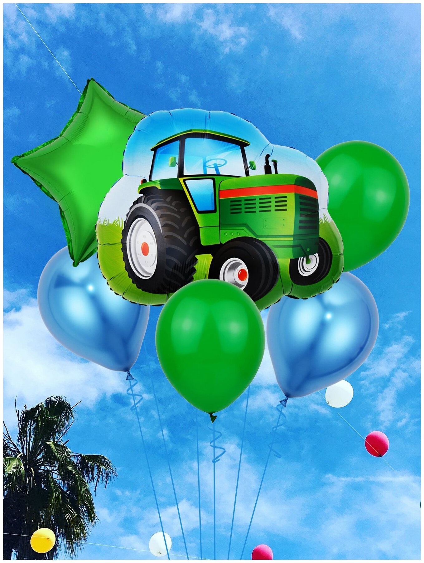 Фонтан из воздушных шаров с гелием Трактор, 6 шт