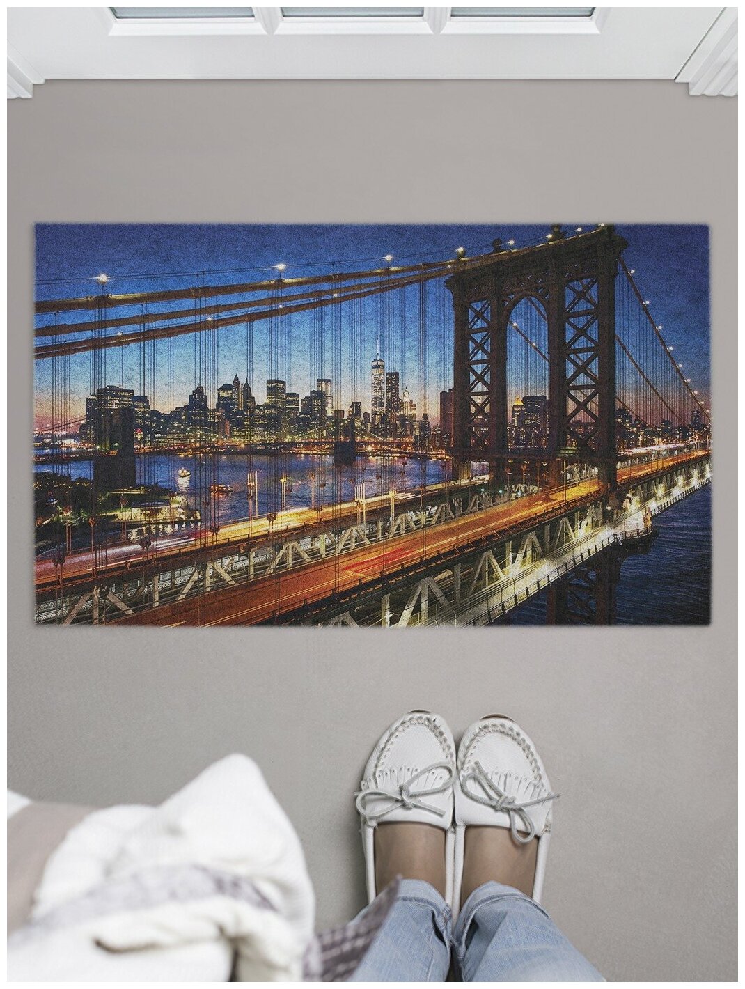 Коврик придверный в прихожую с принтом "Мост большого города" 45x75 см , JoyArty