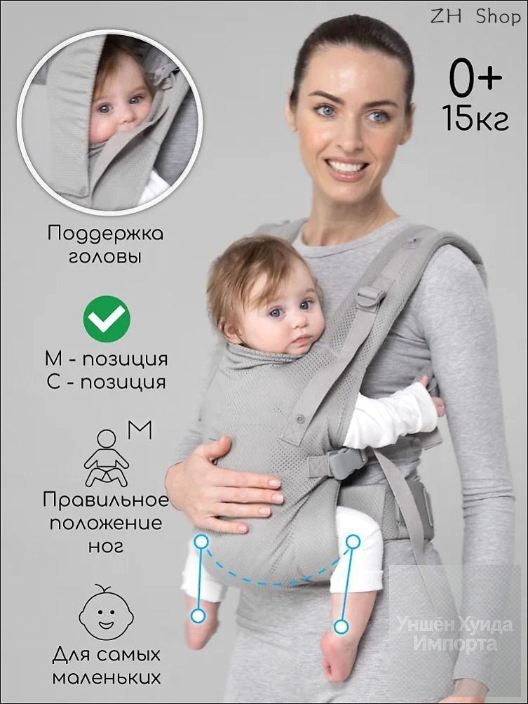 Эргорюкзак кенгуру переноска , Hugger, серый