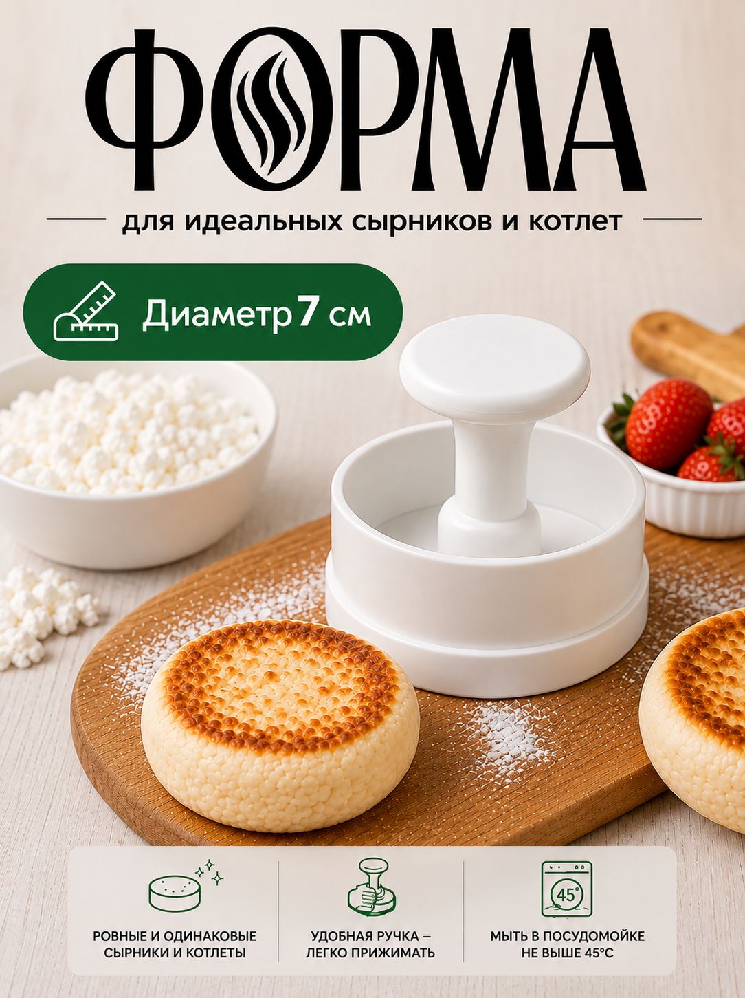 Форма для котлет и сырников, круглая 7х7см / Кольцо для формовки котлет и сырников