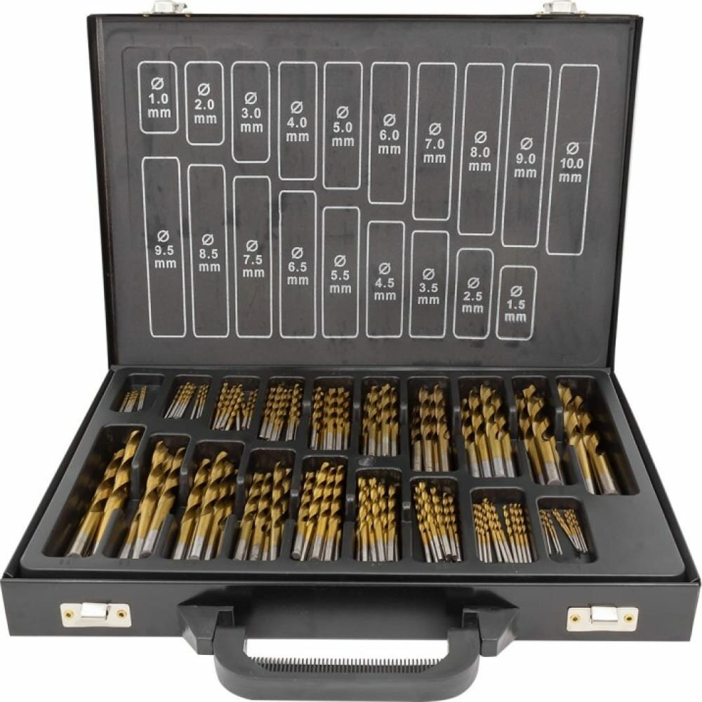 Набор сверл по металлу 170 предметов (1, 1.5, 2, 2.5, 3, 3.5, 4, 4.5, 5, 5.5, 6, 6.5, 7, 7.5, 8 мм по 10 шт; 8.5, 9, 9.5, 10 мм по 5 шт в кейсе) Forsage F-924U170(51934)