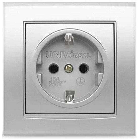 Розетка Universal 1-м СП Бриллиант 16А IP20 с заземл. серебр, 7949872