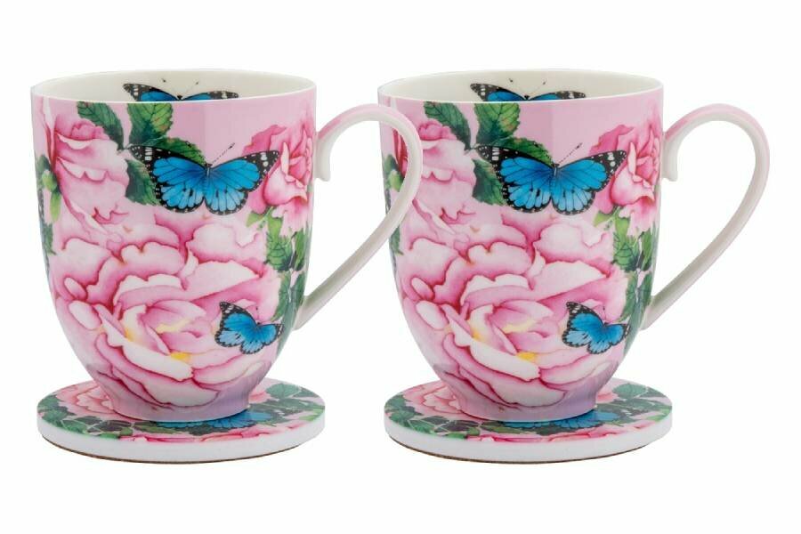 Набор 2 кружки с подставками Розы, 0,4 л (Maxwell&Williams)