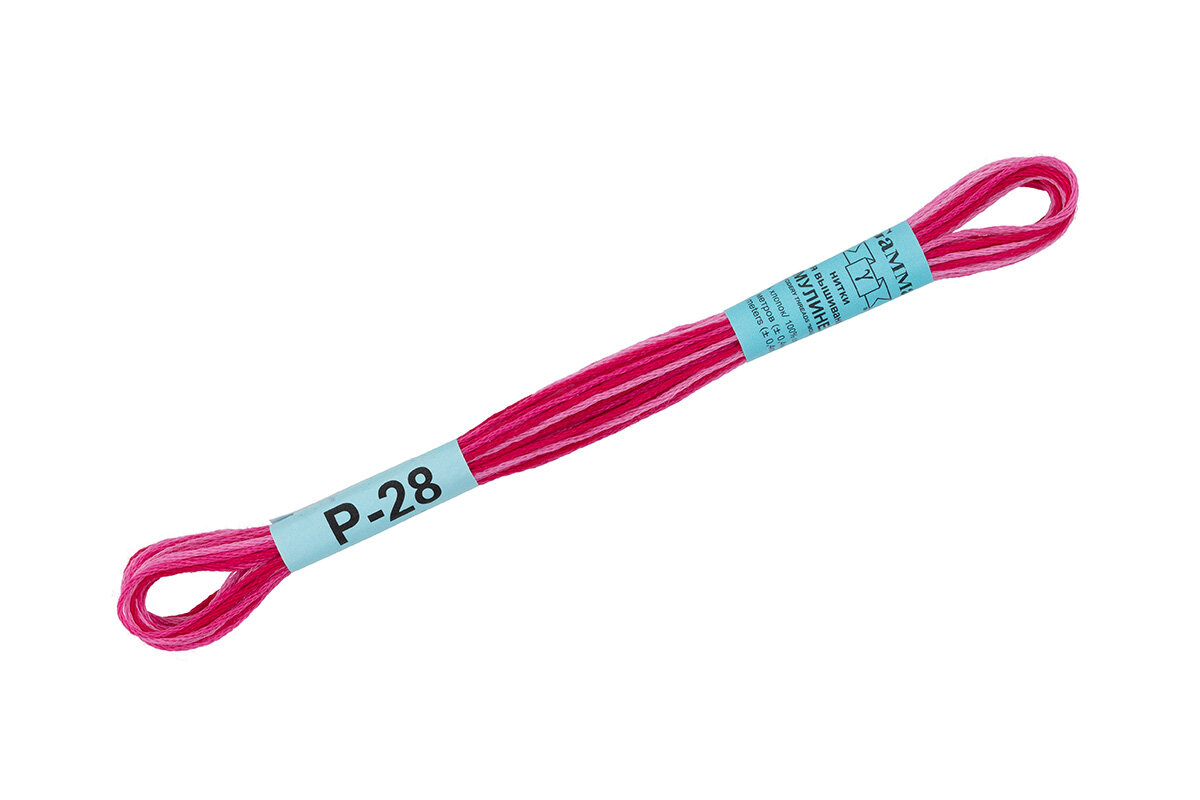 Мулине "Gamma" меланж 100% хлопок 8 м Р-28 яр. малиновый-розовый