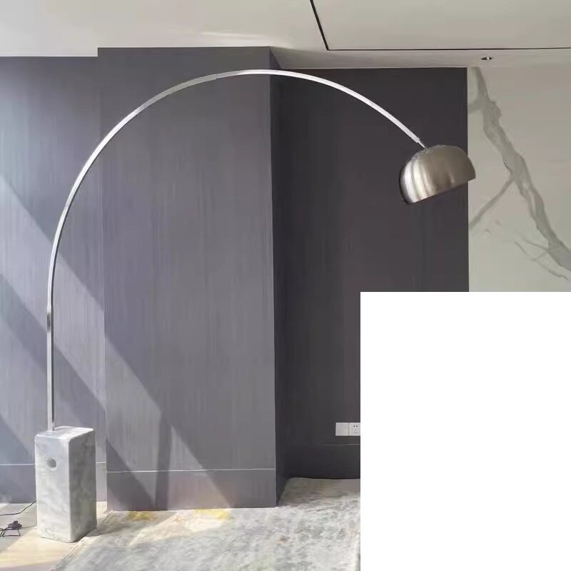 Торшер в стиле Arco Lampe (очень большой размер 2100*2450 мм, белый мрамор, матовый плафон, квадратный стержень)