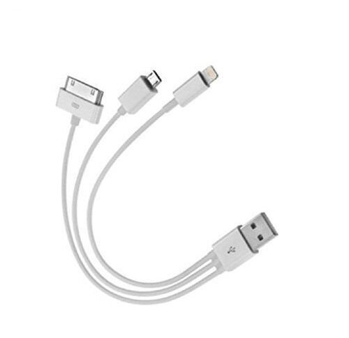 Кабель USB 4 в 1, для micro USB и iPаd/iPhone/iPod, белый, 22см