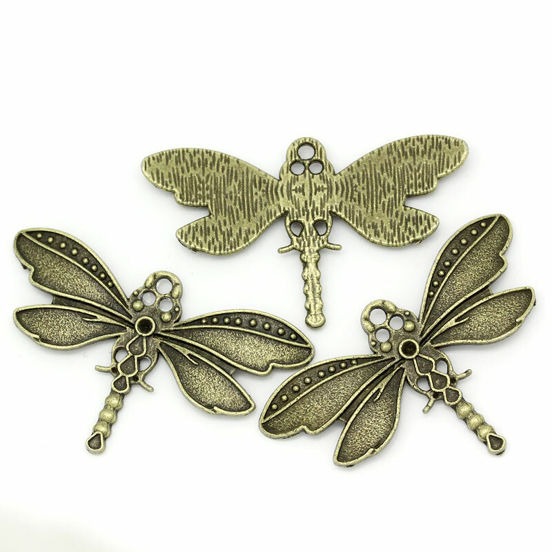 Подвеска, 43.5х26.5мм, стрекоза, базовый материал - цинковый сплав, бронзовая, 5 шт.