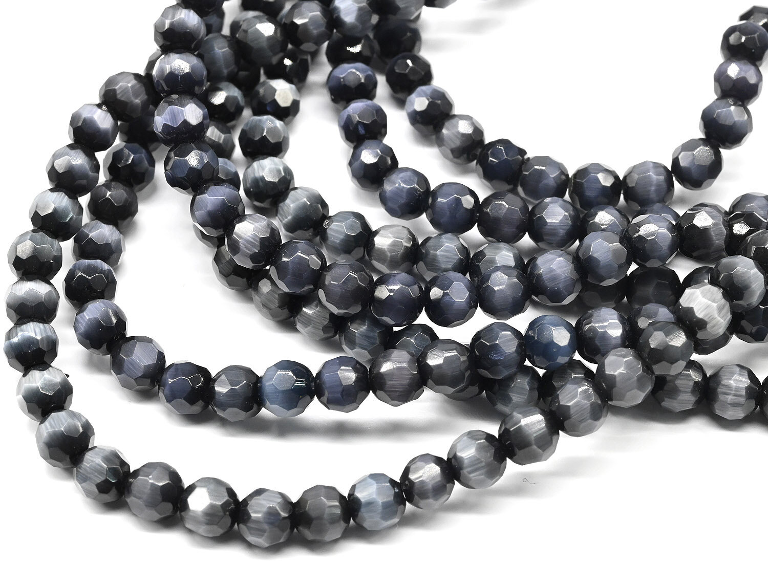 Бусины из кошачьего глаза (улексит) шарик гр.6мм цв. графит, 40см, 70 бусин .