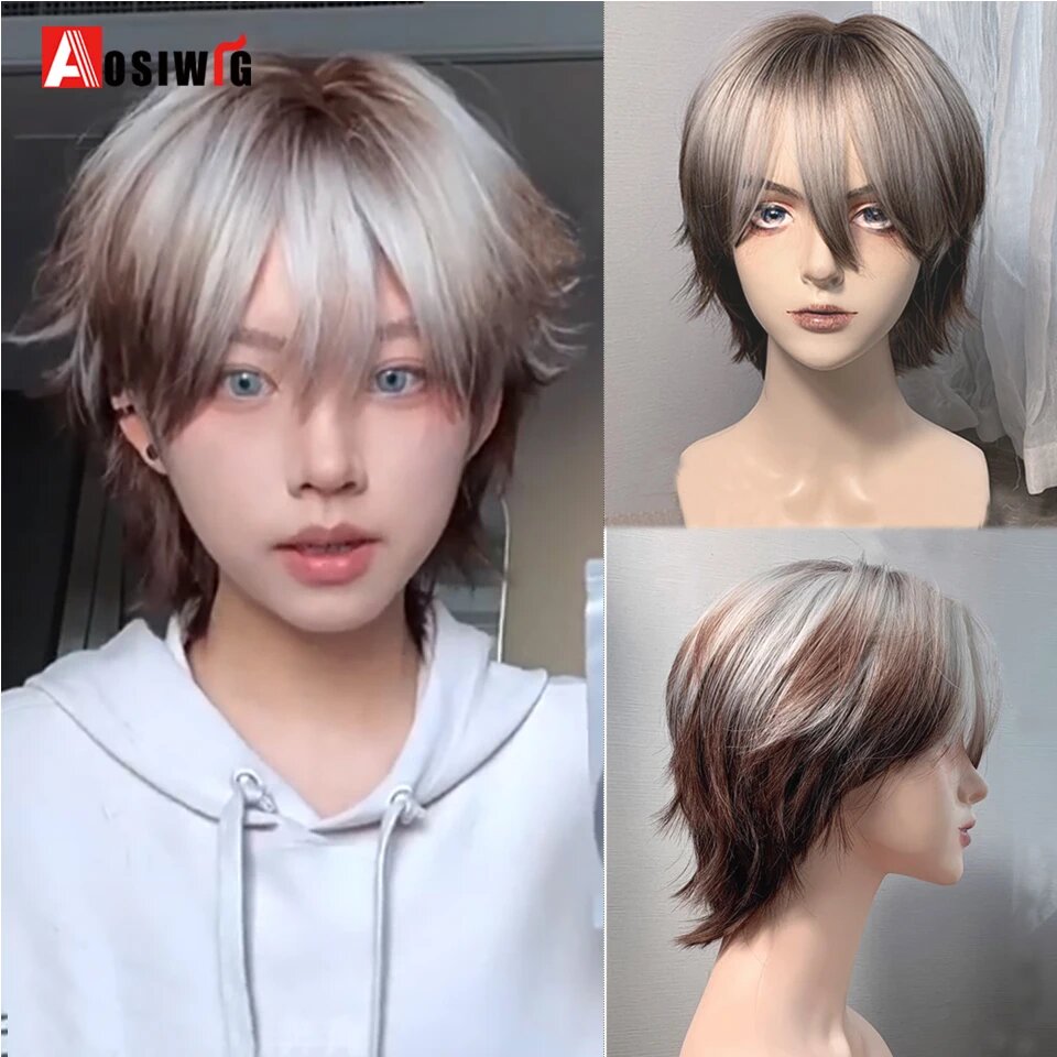 AOSIWIG короткий кудрявый синтетический парик жёлтый 2