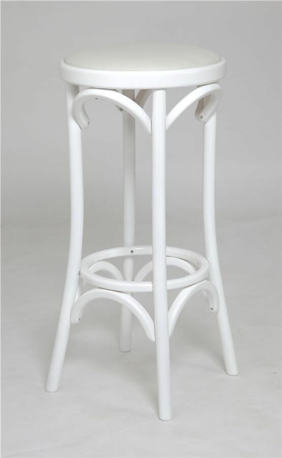 Табурет деревянный барный 750 Венский белая эмаль с мягким сиденьем из экокожи