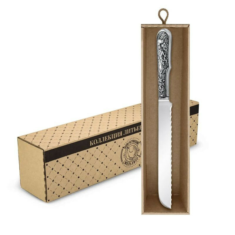 Кольчугинский мельхиор Нож для хлеба "Пойнтер" латунный посеребренный (КМ402НЖ06)