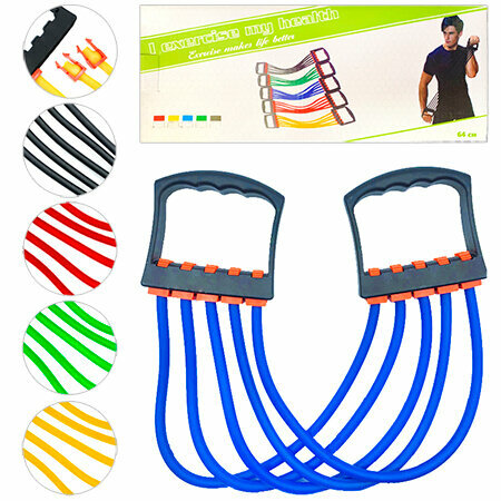 Эспандер KWELT трубчатый для фитнеса, пять жгутов, жгуты отсоединяются, цвет ассорти, 1 шт