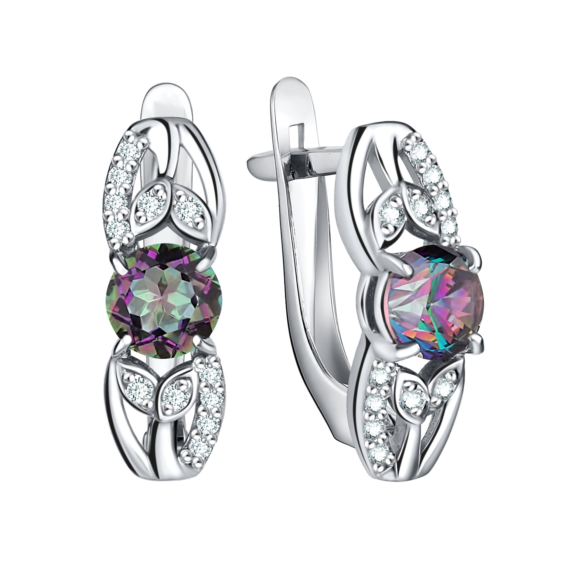 Серьги, серебро, 925 проба, родирование, кварц, фианит