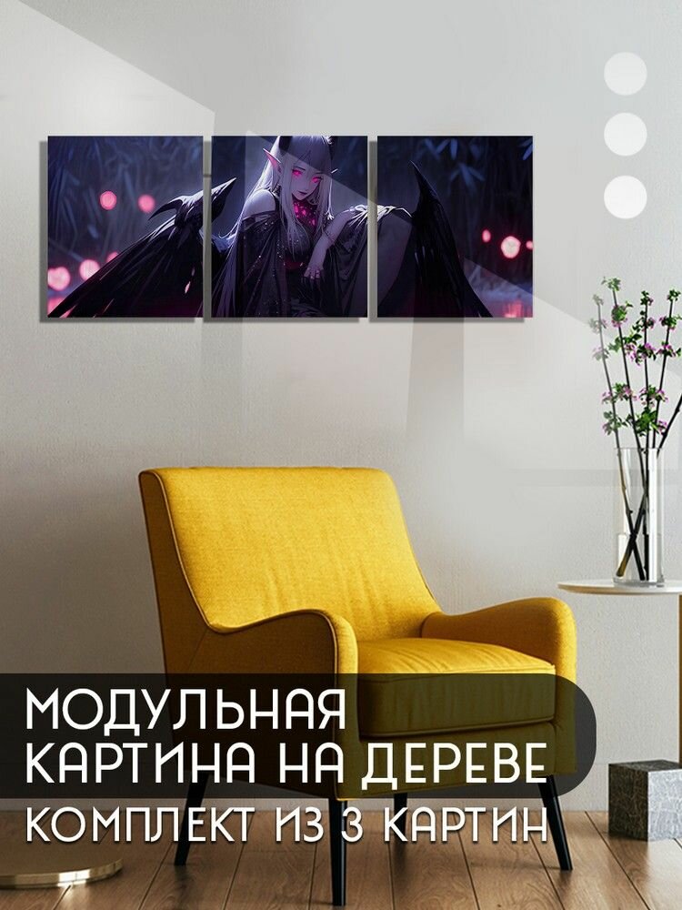 Модульная картина на дереве 66x24 см, квадратная "Аниме Девушка (Япония, манга) - 739