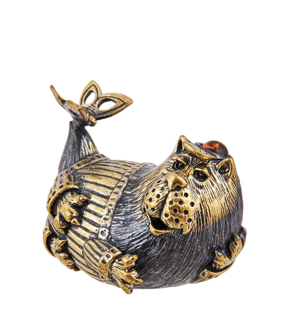 Фигурка Кот Таити (латунь, янтарь) A2182049 Народные промыслы, бронзовый