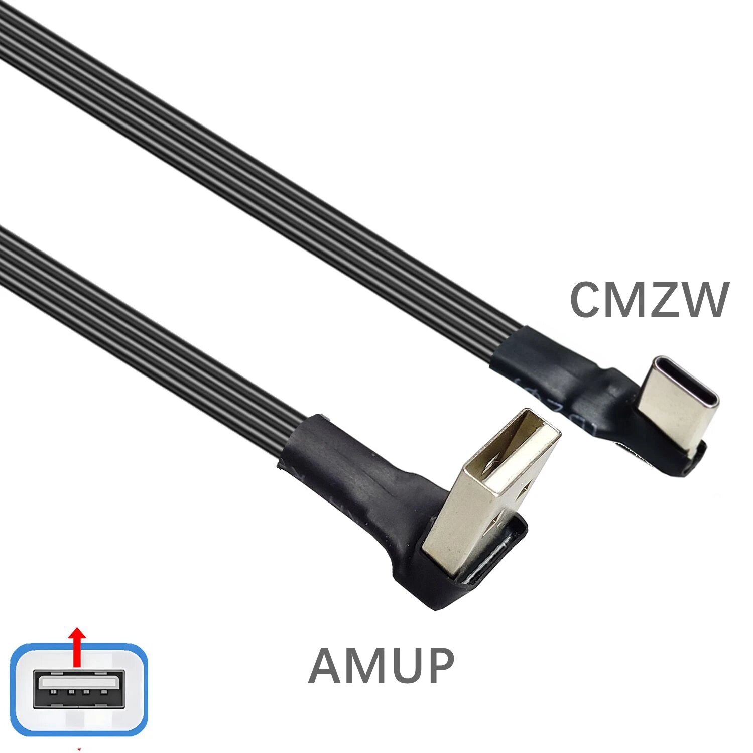 Chenyang ультратонкий USB2.0 кабель Type-C с двойным локтем 5-300см 5CM, AMUP-CMZW-BK
