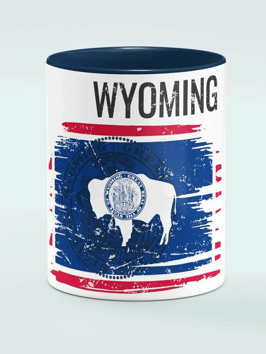 Кружка темно-синий цвет Филя "Флаг штата США Wyoming", использование в СВЧ, керамика, 330мл, 1шт