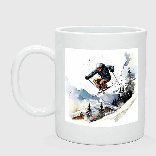 Лыжник на склоне Керамическая кружка