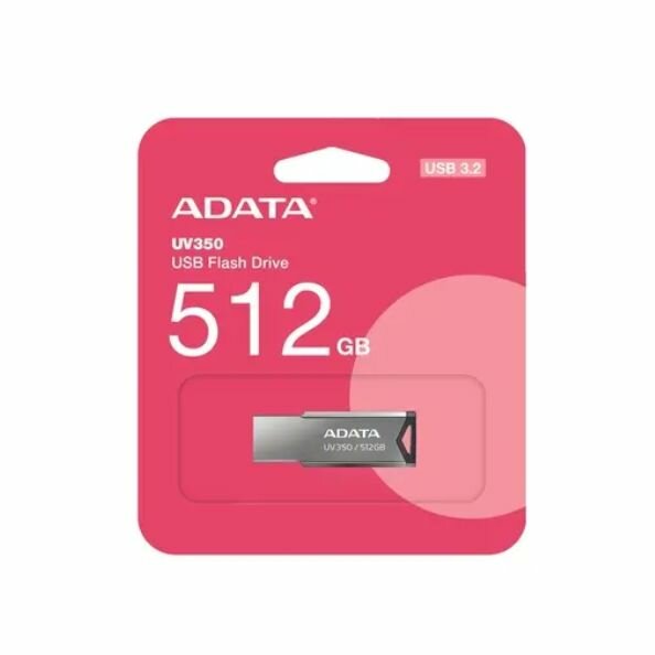 Память USB Flash 512 ГБ ADATA UV350 (AUV350-512G-RBK) - USB 3.2, USB Type-A, скорость чтения до 100 Мбайт/сек, вид закрывания - Нет, Металл