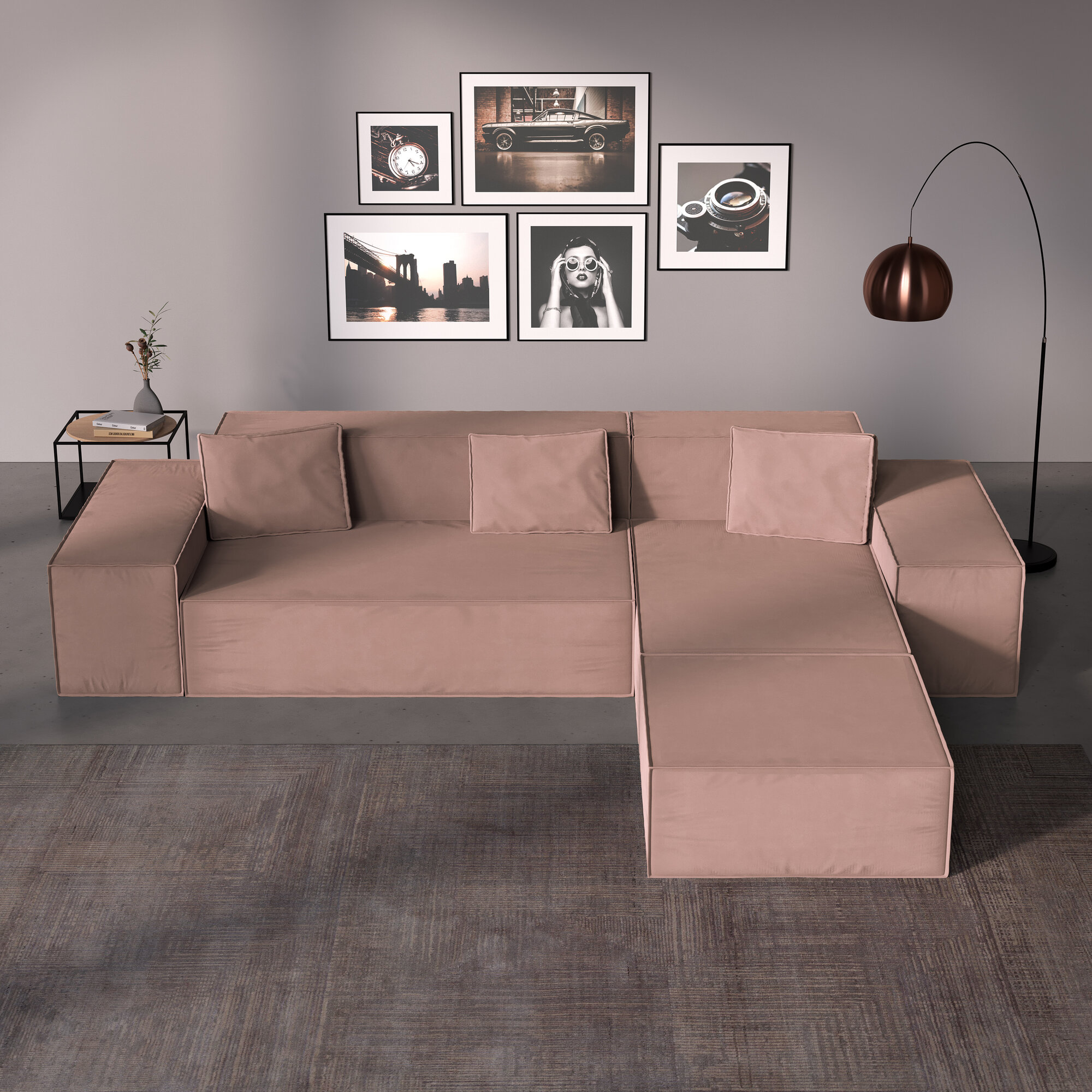 Диван модульный Salon Tron MONO, антивандальная велюровая обивка, 340х265х70 см