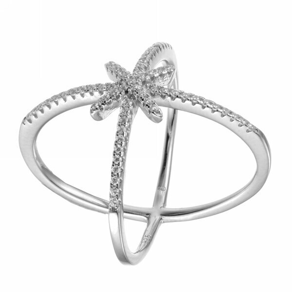 Кольцо широкое, на фалангу, серебро, 925 проба, родирование, циркон