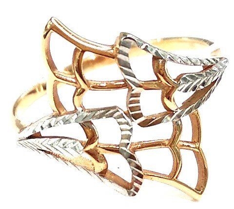 Кольцо широкое, красное золото, 585 проба, родирование