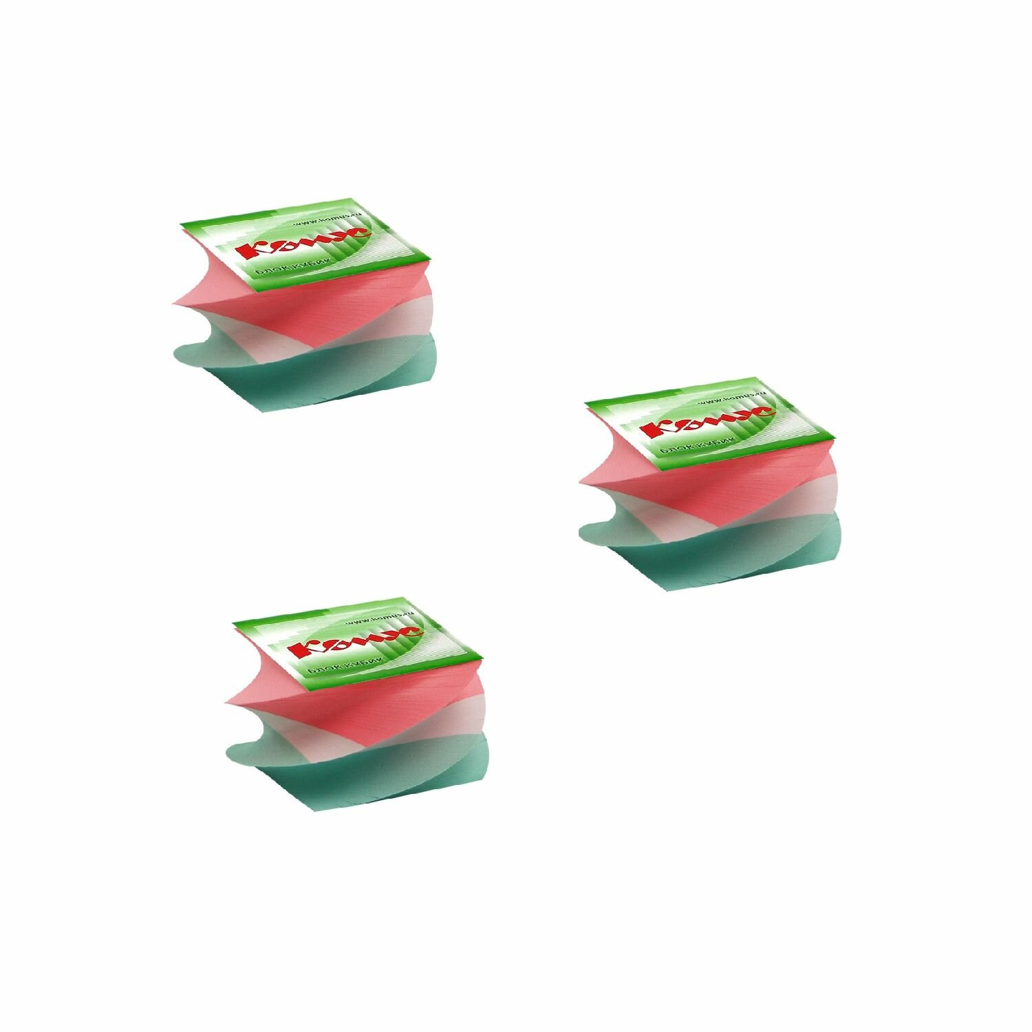 Комус Блок для записей, на склейке спиралевидный, 8 х 8 х 5 см, цветной, 3 уп