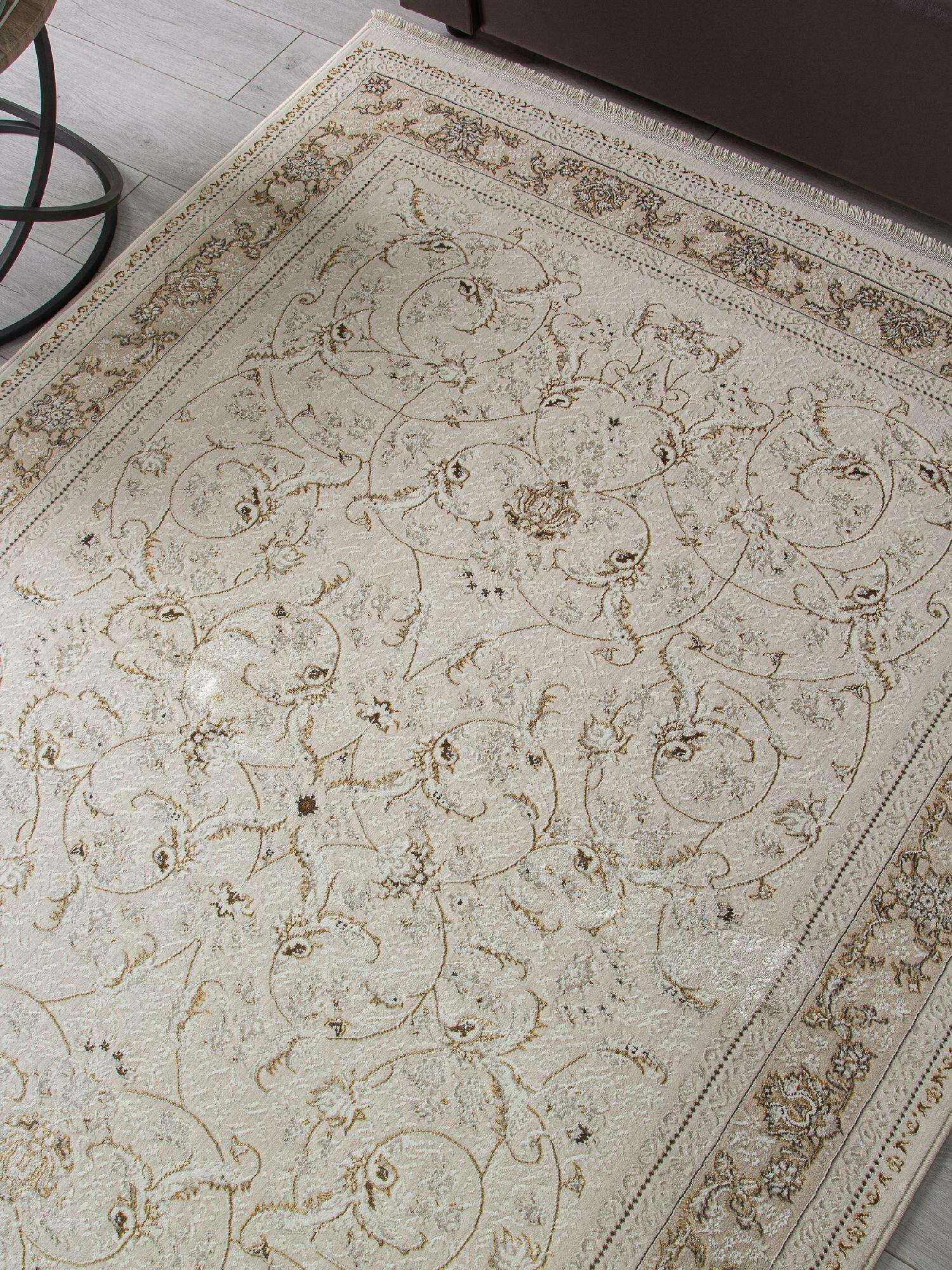 Ковер на пол в гостиную в спальню 80х150 см бежевый классический ворс 8 мм с бахромой 343861 KoverVDom