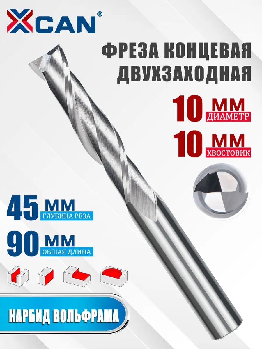Фреза концевая по дереву двухзаходная 10х10х45х90 мм