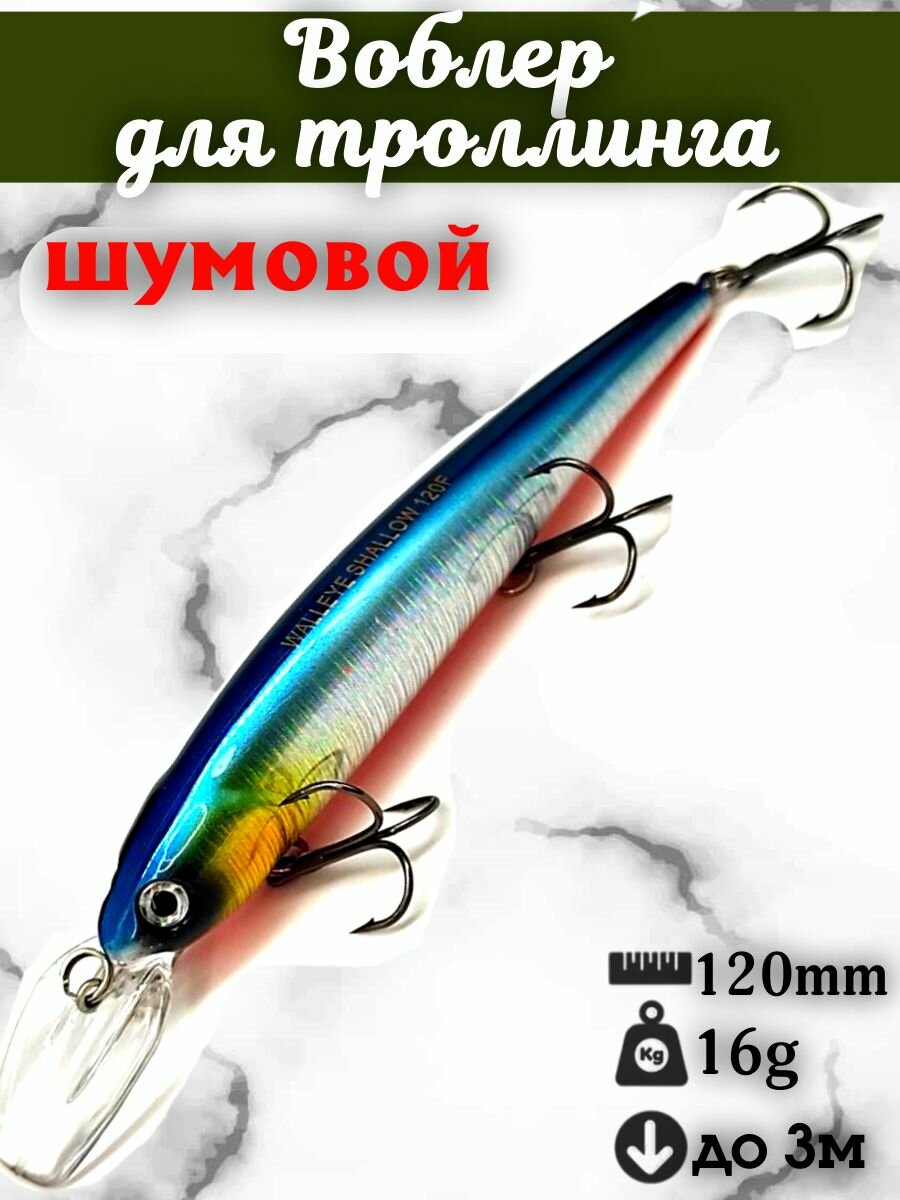 Воблер для троллинга BANDITS WS120мм 16гр заглубление до 2-3м / Воблер для рыбалки