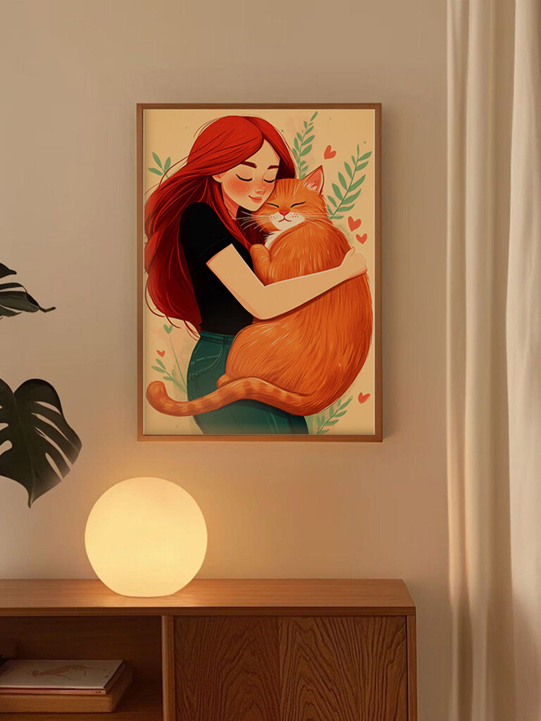 Постер "Девушка и кот" А3, Подарок на 8 марта