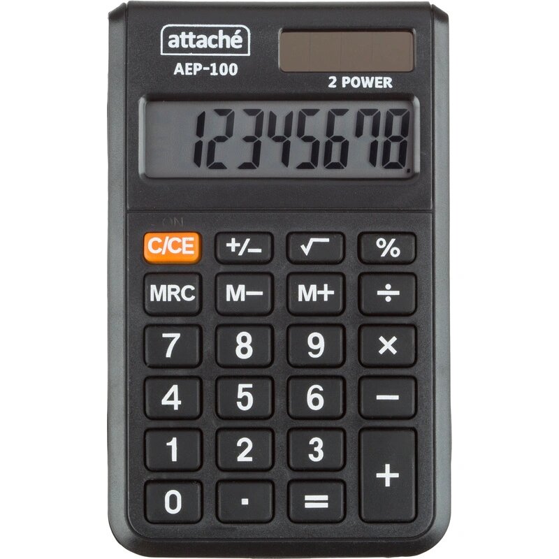 Калькулятор карманный Attache, AEP-100,8р, двойное питание, черн
