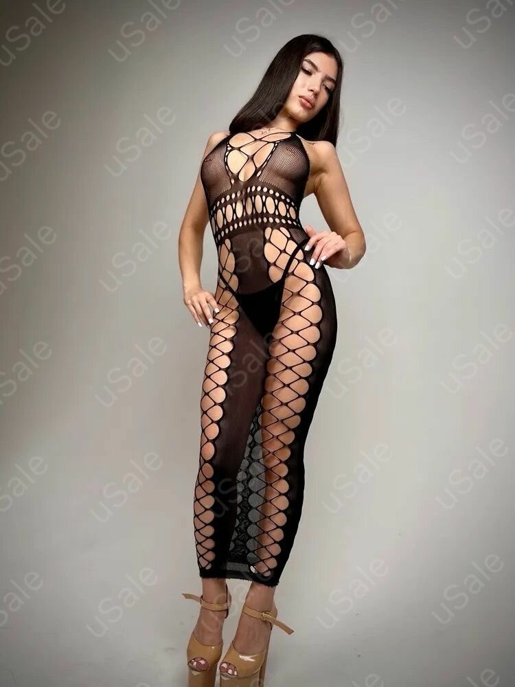 Пикантное стильное сексуальное женское боди платье в сеточку.