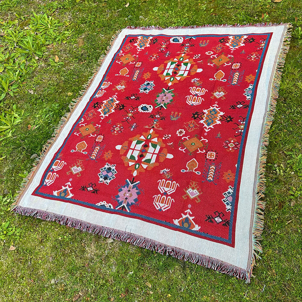 Плед для пикника , Хлопок, Диванное одеяло, красный, 160х130 см