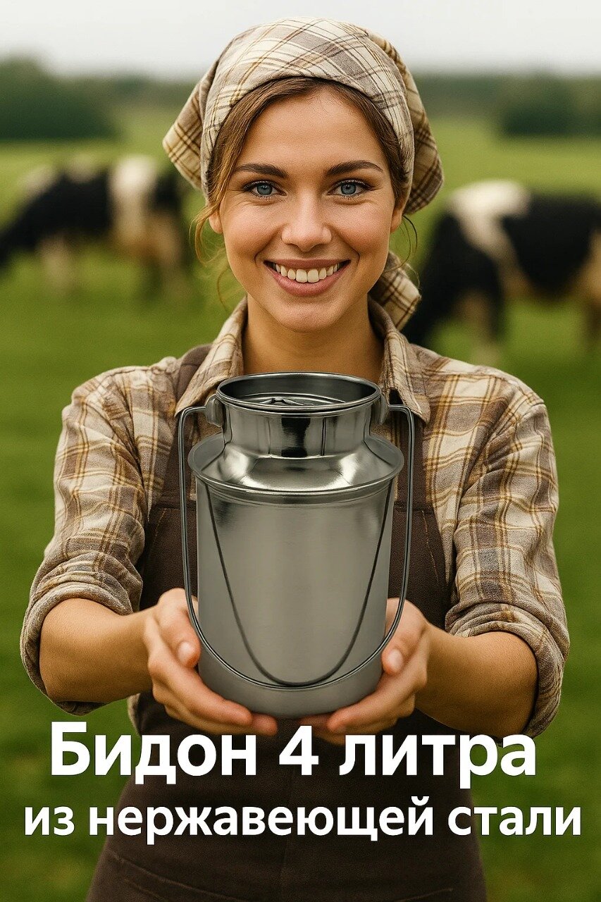 Бидон 4 литра из нержавеющей стали с крышкой и ручкой (Индия)