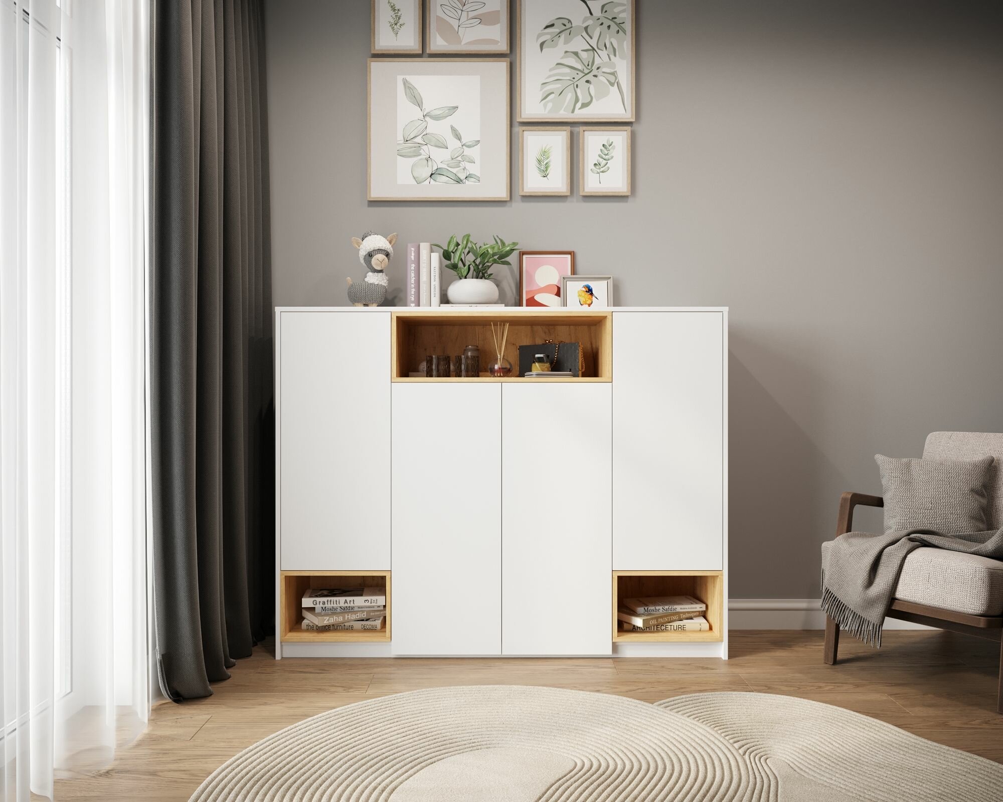 Комод с ящиками "Рокки 7" 160х125х40 Белый / Дуб крафт золотой