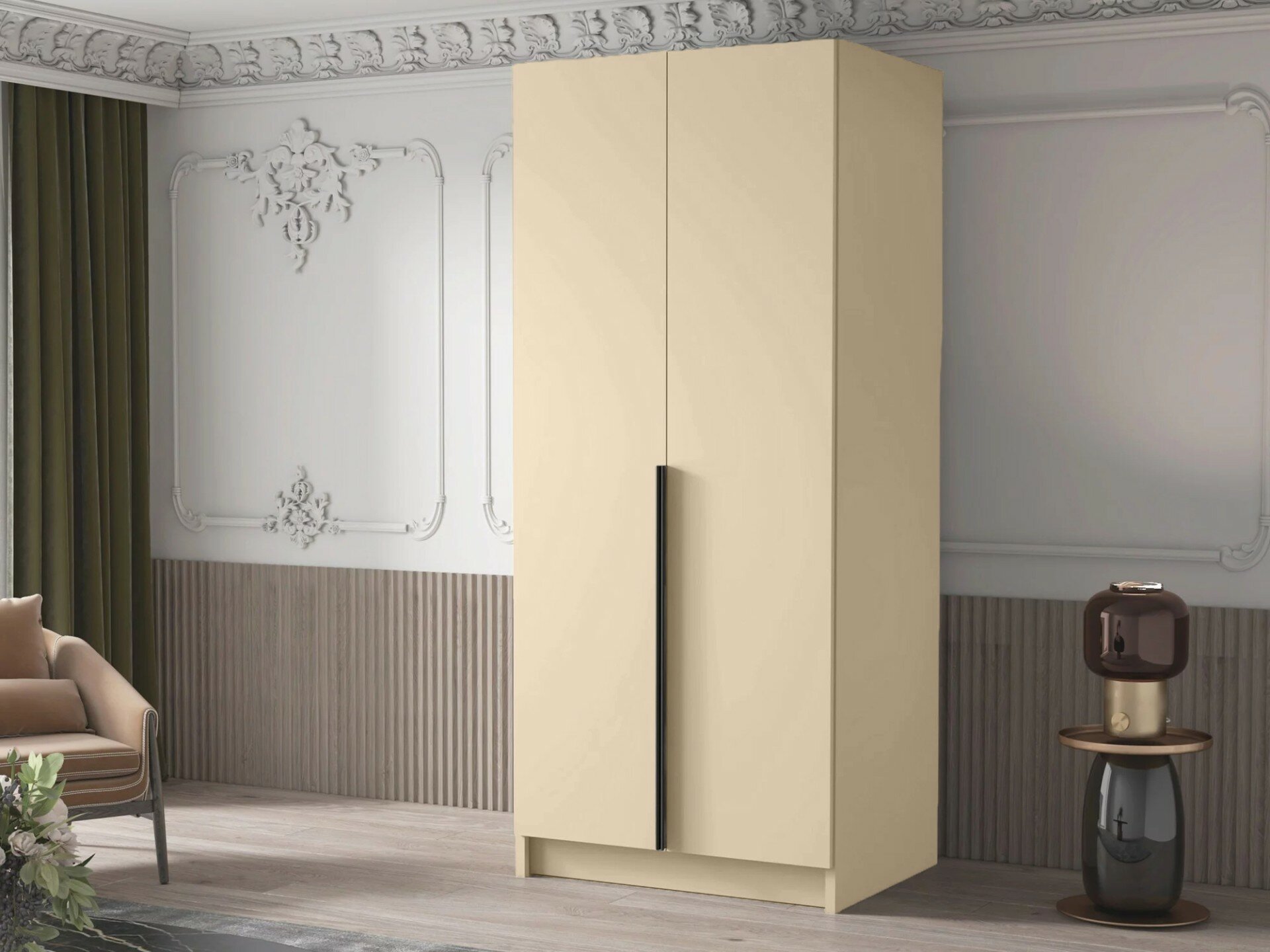 Двухсекционный шкаф Элли (черные ручки) Бежевый 2077 PE NW 80*45*210 см GOODFORM