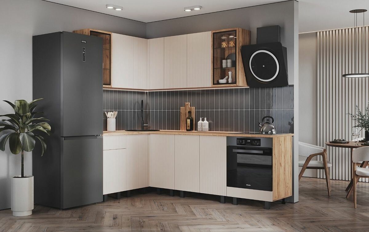 Кухня Оливия NEW 1,4 х 2,4м. Кашемир, Дуб Крафт (Дуб вотан)