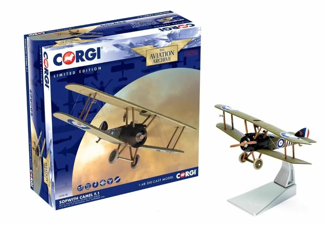 Corgi AA38108 1/48 Готовая модель истребителя Sopwith Camel F.1, пилот - майор Уильям Джордж Билли Баркер, VC