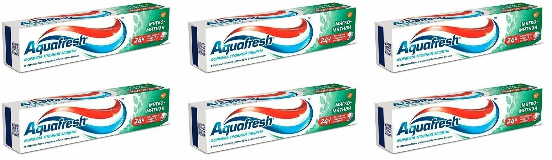 Aquafresh Зубная паста Тотал Кэа 3, Мягко-мятная, 50 мл, 6 шт