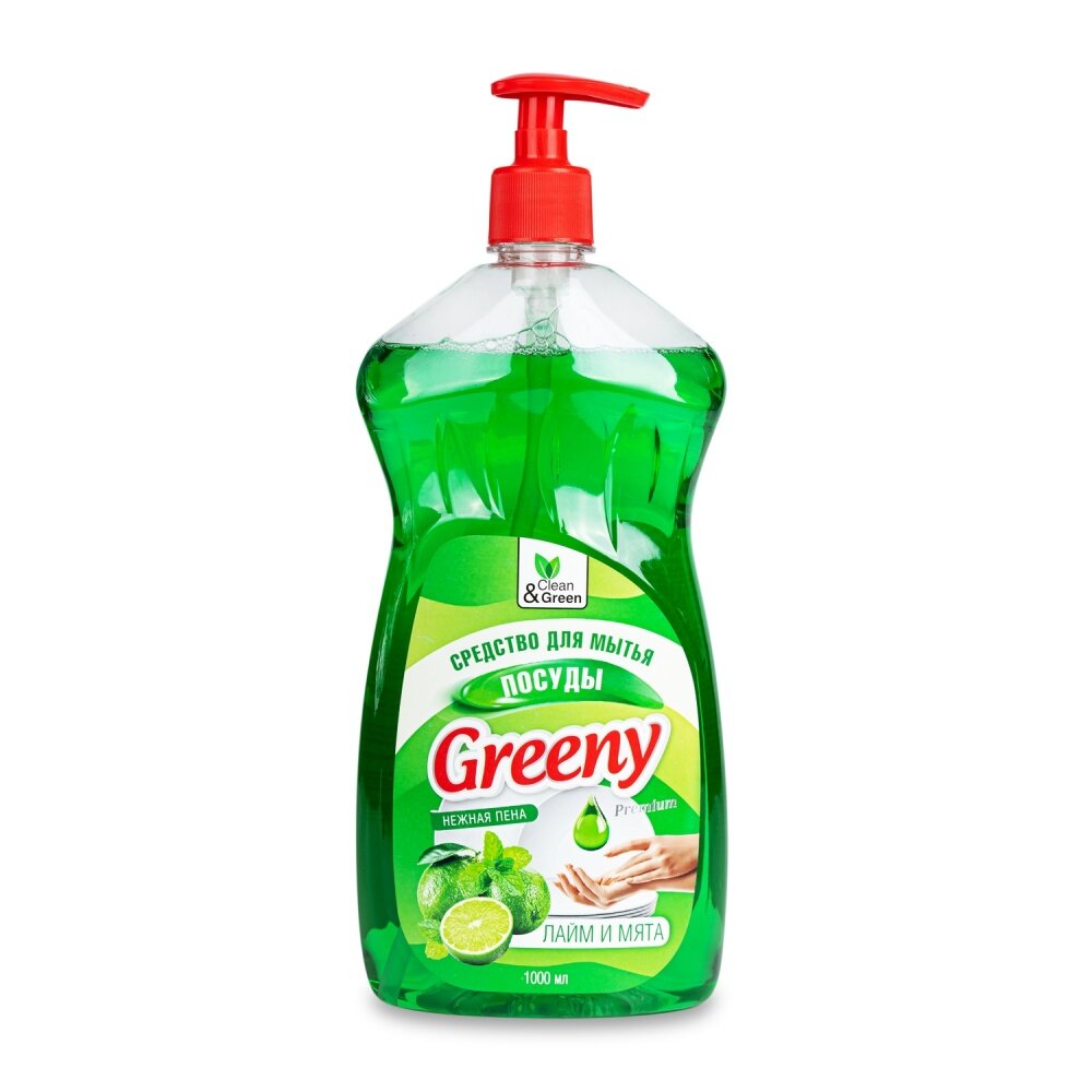 AVS CG8140 Средство для мытья посуды "Greeny" Premium "Лайм и мята" с дозатором 1000 мл. Clean&Green CG8140