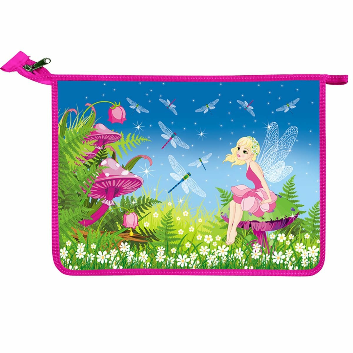 Папка д/ труда А4 (335*240*85) 2отд. молния сверху, пластик/ламинат "Фея и гриб" с блестками, 1шт.