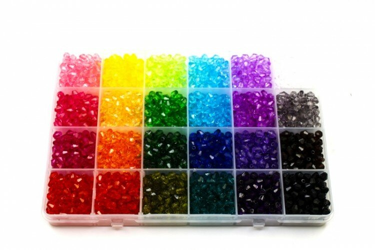 Набор бусин акриловых Биконус 6х6мм, ассорти цветов, 540-202, 1уп (около 2800шт)