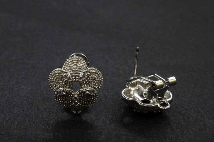 Гвоздики основы для серег 18х16х0,7мм, отверстие 2мм, цвет платина, латунь/цирконий, 21-220, 1 пара