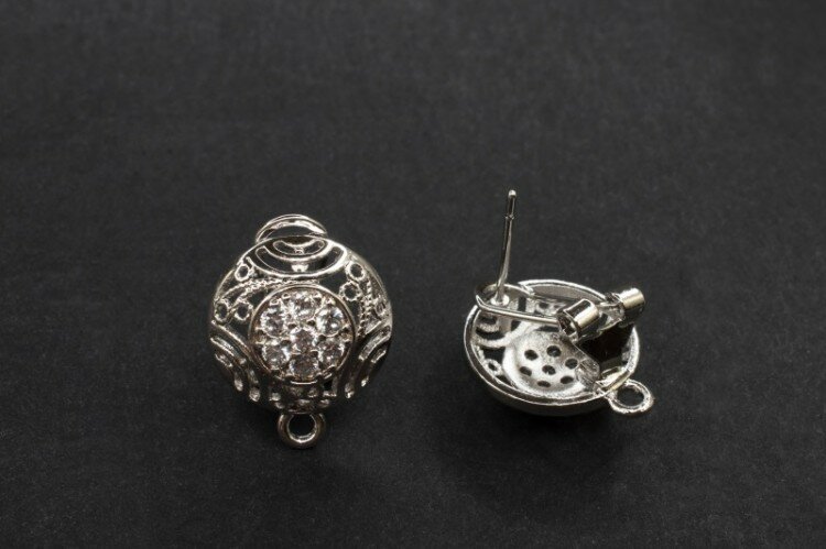 Гвоздики основы для серег 18х16х0,7мм, отверстие 2мм, цвет платина, латунь/цирконий, 21-224, 1 пара