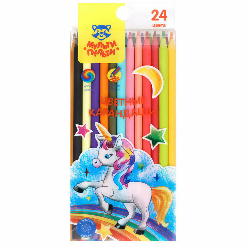 Карандаши цветные пластиковые Мульти-Пульти "Единорог", 24цв, заточен, европодвес, 340569