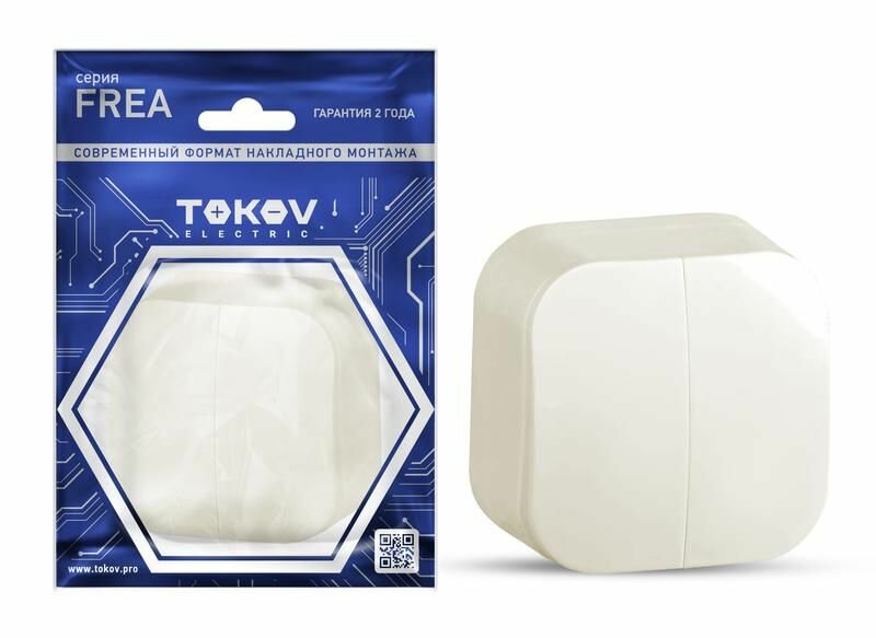 Выключатель TOKOV ELECTRIC "Frea", 2 клавиши, 10 А, IP20, 250 В, АБС-пластик, бежевый